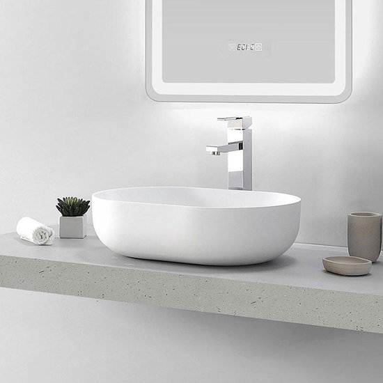 Diamond Line Rosa - Waskom Opbouw - 50x35x13.5cm - Ovaal - Solid Surface - Mat Wit | bol