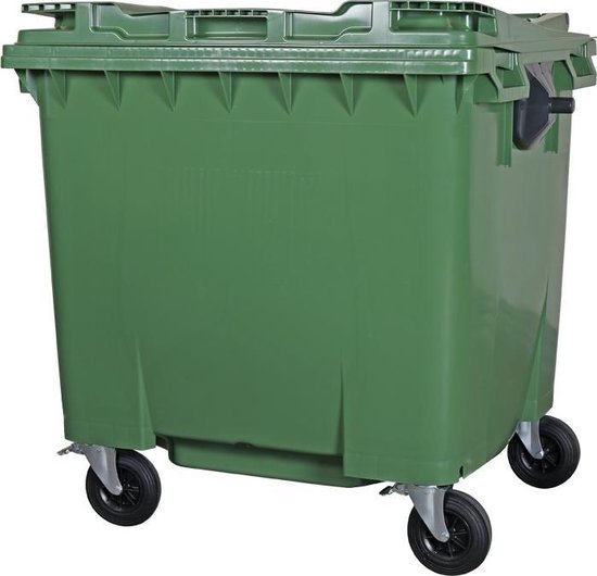 4-wiel afvalcontainer - 1100 liter - vlak deksel - groen | bol