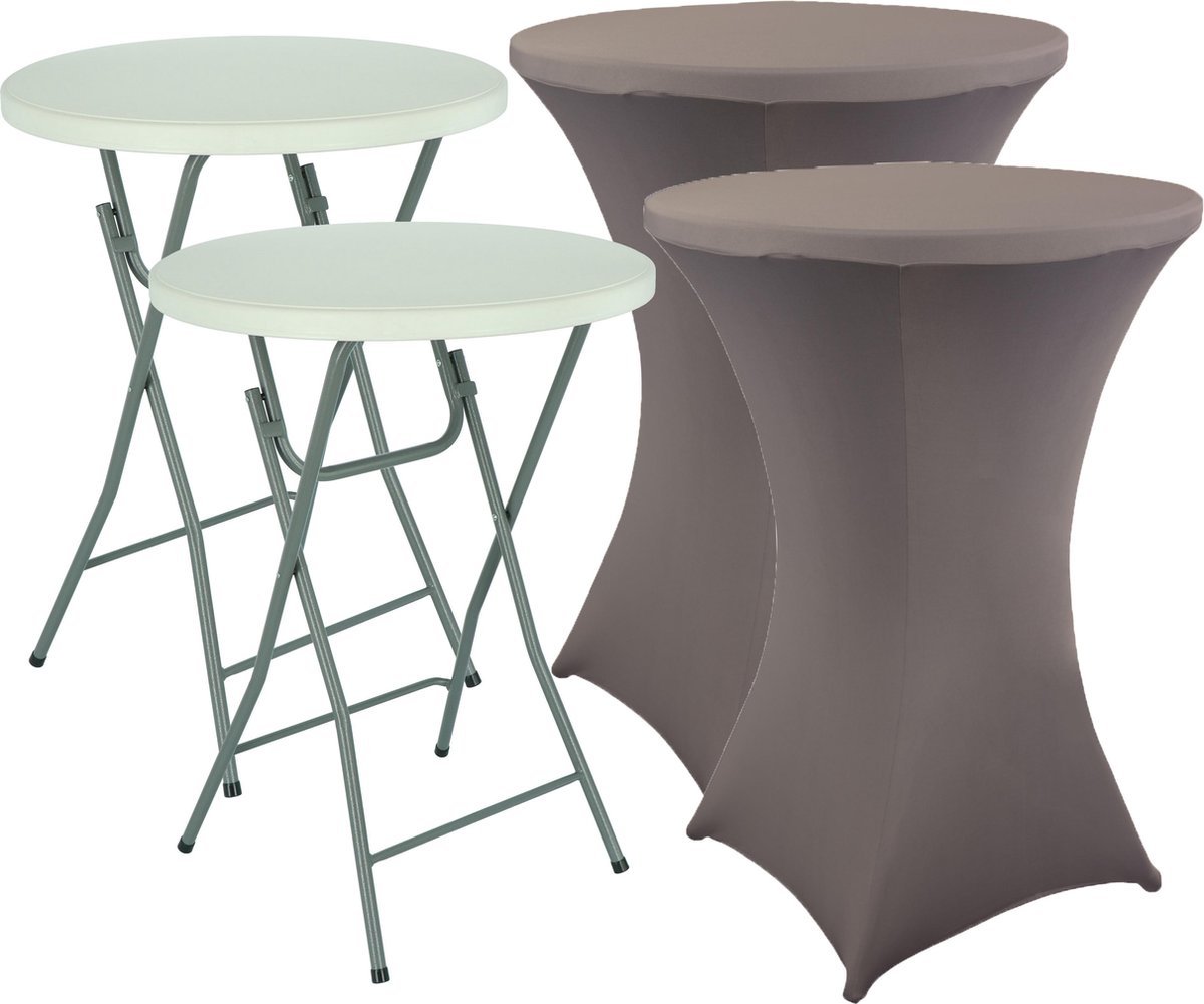 2x Statafel + Grijze Statafelrok x 2 – 80 cm Dia x 110 cm hoog – Cocktailtafel – Hoge... | bol.com
