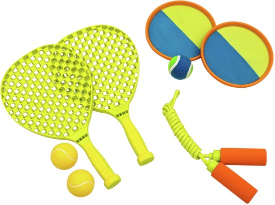 Plastic tennis set met soft bal + Catch Ball Set en Springtouw 3 in 1 ...