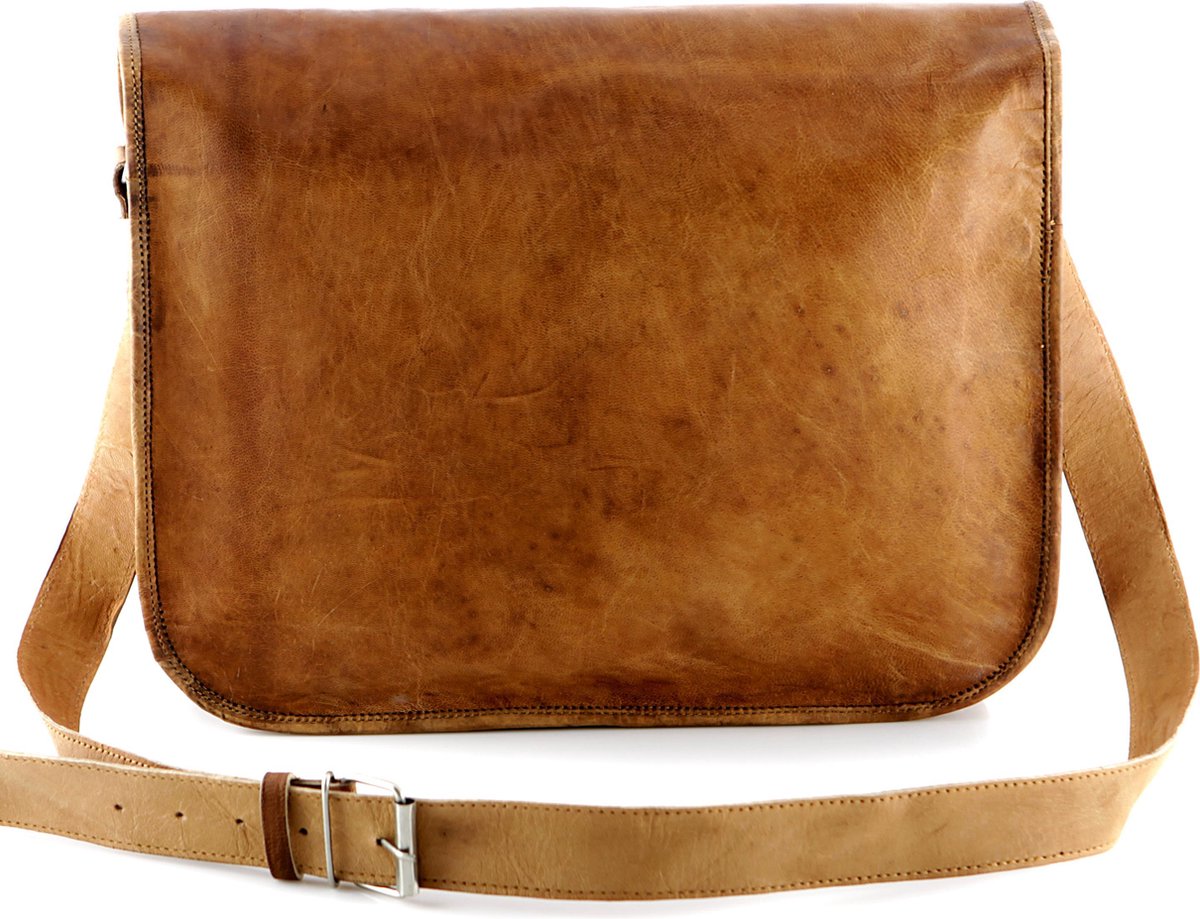 Laptoptas - Messengertas 13 ‘’ Bruin Leer - ECHTE LEDER Boekentas ...