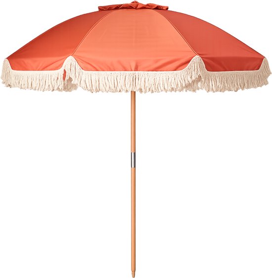 HIXA Parasol met Franjes - Houten paal - Stokparasol - Terra Bruin ...