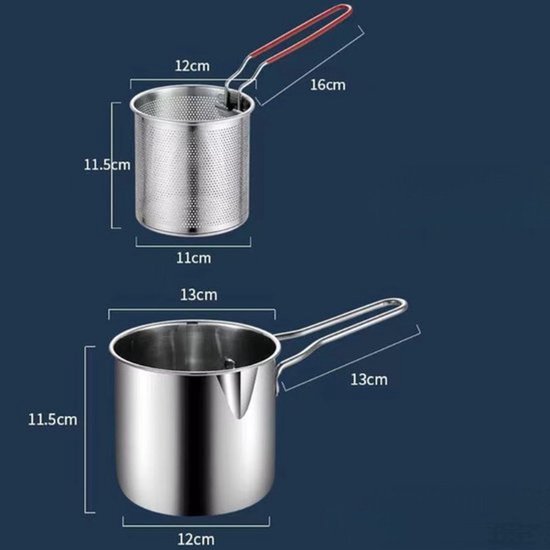 2 stuks - Kleine Frituur Pan - Friteuse - Inclusief Frituurmandje ...