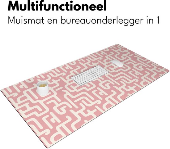 Bureau onderlegger 120x60 cm - Muismat Doolhofpatroon - Roze - Wit ...
