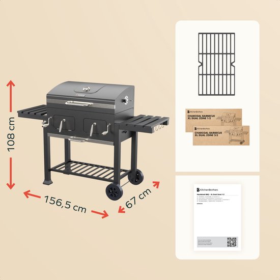 KitchenBrothers Houtskool BBQ XL - Dual Zone Smoker Barbecue - Met ...