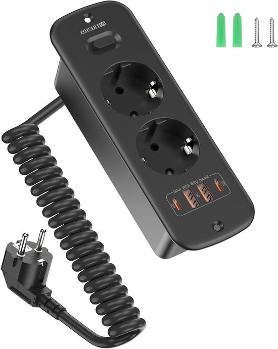 Dubbele USB Type-C Flush Socket met 2 meter gekruld kabel voor tafel en ...