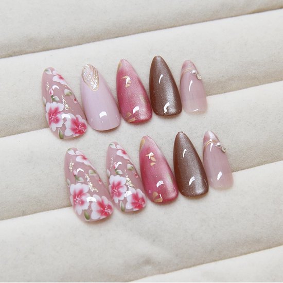 Allecto - Kersenbloesem Kunstnagels - Medium Almond Franse Tips met ...