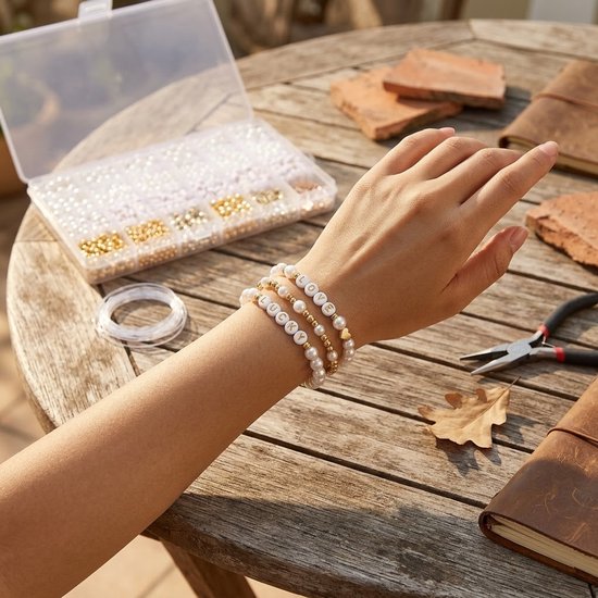 Witte sieraden pakket kralen set met letters kralen parels en ...