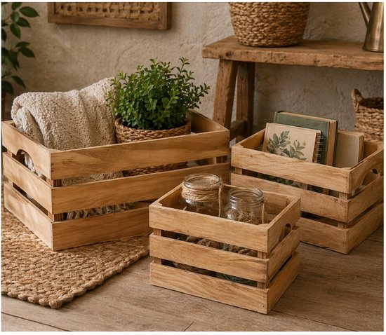 Kinvara Opbergkist Liva - 2x - bruin - 36 x 26 x 18 cm - hout ...