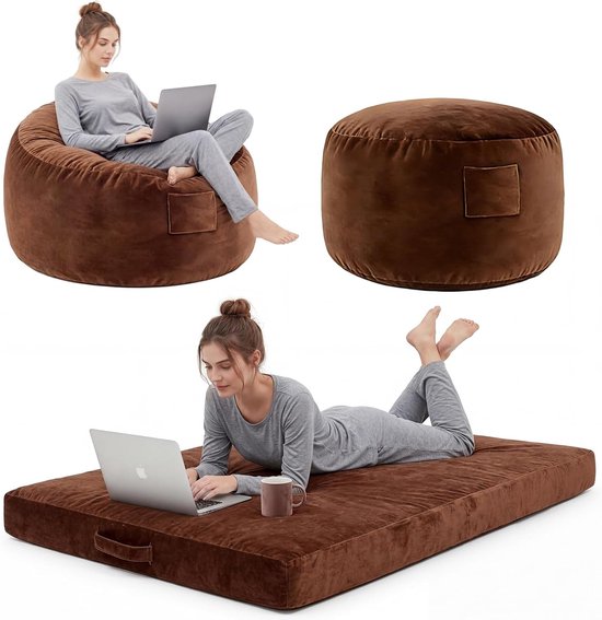 Grote 4-in-1 Omvormbare Zitzak & Loungebed - Met Traagschuim Vulling en ...