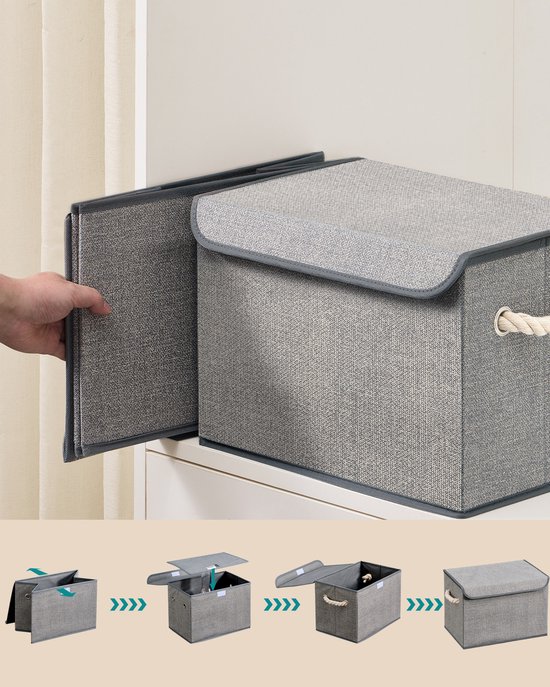 SONGMICS RFB013G02 - Opbergdozen Set van 3 - Stoffen Dozen met Deksel ...