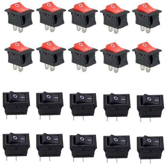 Mini Rocker Switch ON/Off 2 Pin AC 6A -10A 125V -250V (Zwart 10P Rood ...