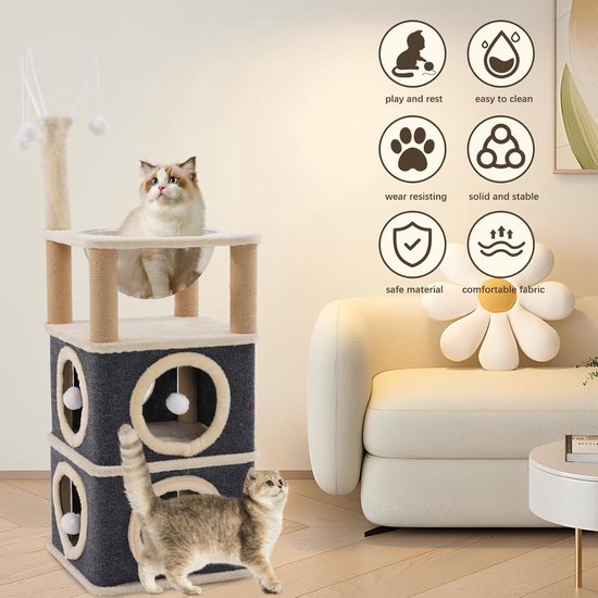 Cat Beds for House Cats Large Cat Cave Cat Cube 2 Levels with 4 ...