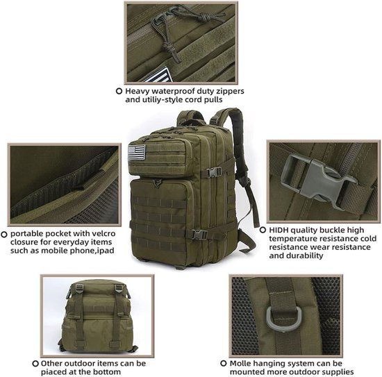 Tactische Rugzak met Grote Capaciteit - Robuuste en Duurzame Oxford ...