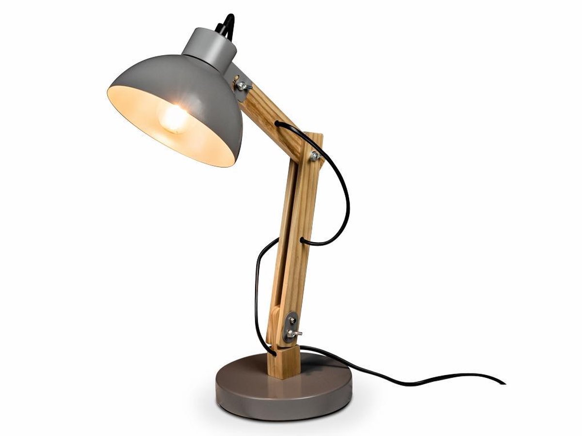 Lanterfant® Lamp Martijn - Bureaulamp - Hout- Staal - Lichtgrijs | bol.com