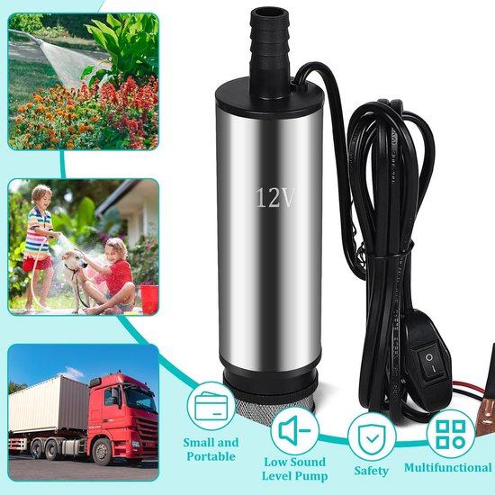 Waterpomp 12 V DC oliepomp 51 mm mini-dompelpomp met 3 m slang Ø 19 mm ...