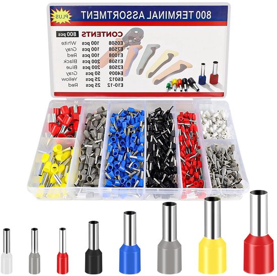 Assortiment van 800 stuks geïsoleerde adereindhulzen 0.5-6 mm² - Voor ...