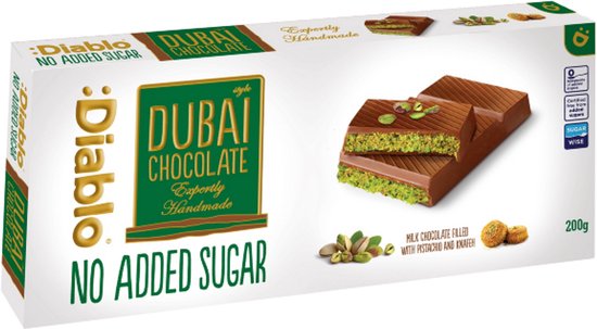 Diablo | No Added Sugar | Dubai Chocolate | 1 x 200 gram | bol
