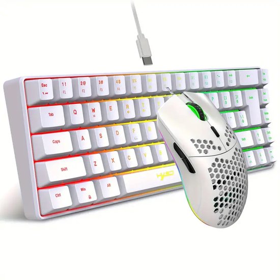 Wit RGB Gaming Toetsenbord en Muis Set – 68-Toetsen Compact Bedraad ...
