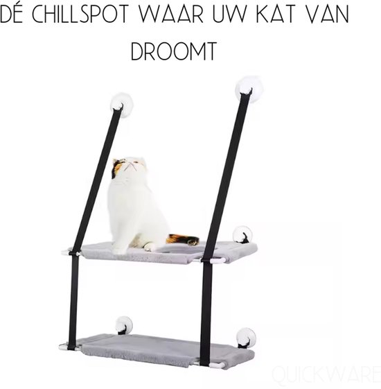 Quickware - Dubbel-Laagse Kattenhangmat voor Raam – Zachte Fleece ...