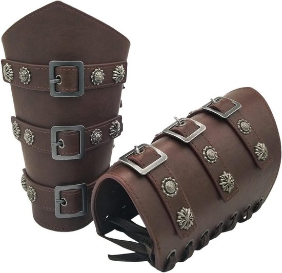 Renaissance Buckle Bracers Nordic Leather Bracers Brown Vintage Bracers ...