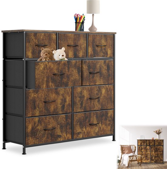 Commode met laden, sideboard, 9 stoffen laden met handgrepen ...