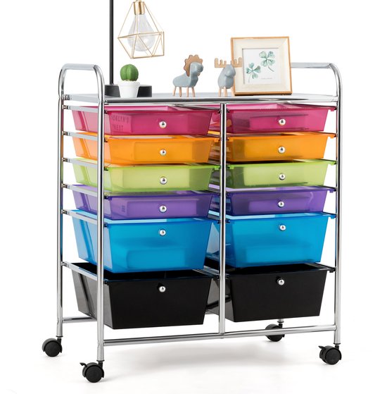 COSTWAY Rolwagen met 12 stapelbare laden, ladewagen, rolcontainer met ...