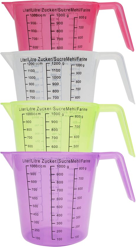 Kurtzy Helder Plastic Maatbeker (Set van 4) – 1 Liter / 1000 ml – BPA ...