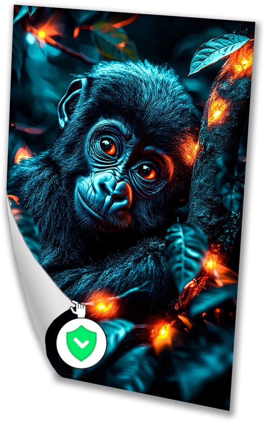 Baby gorilla met lichtaccenten - Aap poster - Poster gorilla - Digital ...