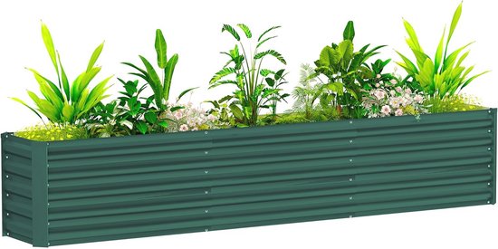 Vierkante verhoogde moestuin van verzinkt staal met steunstangen en ...