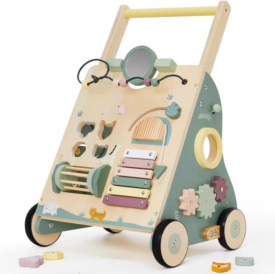 Houten Loopwagen 8-in-1 voor Baby's - Activiteitencentrum met Rubberen ...