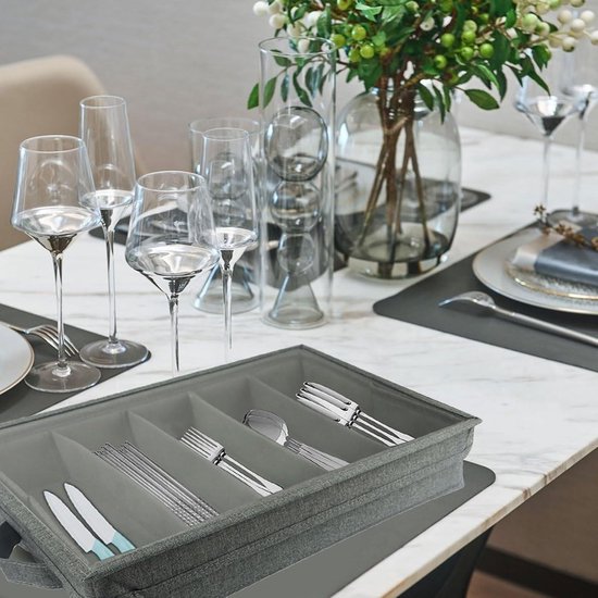 Cutlery Storage Box with 4 Adjustable Partitions and Transparent ...