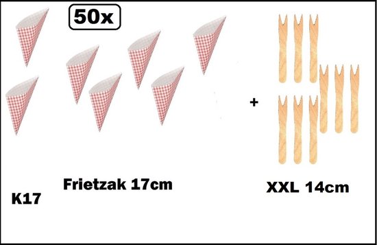 50x Frietzak Boerenbont 18cm papier + 50x houten frietvorkje -Geleverd ...