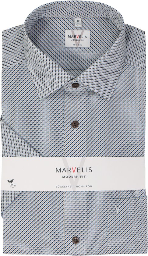 MARVELIS modern fit overhemd - korte mouw - popeline - lichtbruin ...