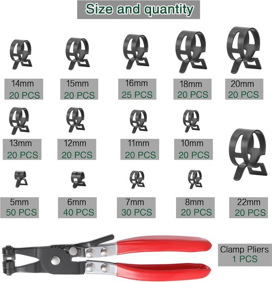 Flexibele Slangklemset met 345 Stuks in 14 Maten – Inclusief Slangklem ...