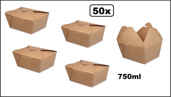 50x Oosterse Maaltijdbox 750ml kraft - 11cm x 9cm x 6,5cm - kleinere ...