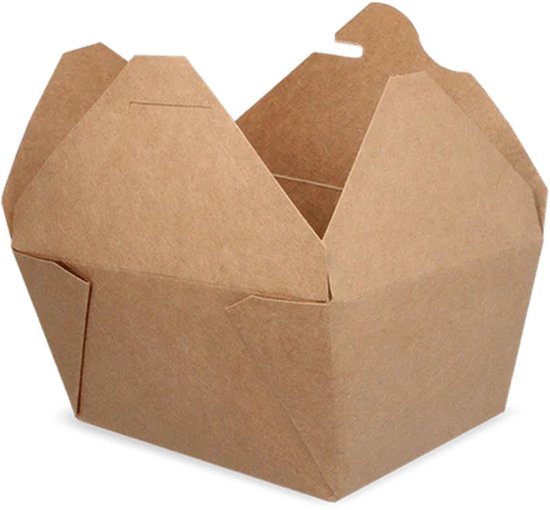 50x Oosterse Maaltijdbox 750ml kraft - 11cm x 9cm x 6,5cm - kleinere ...
