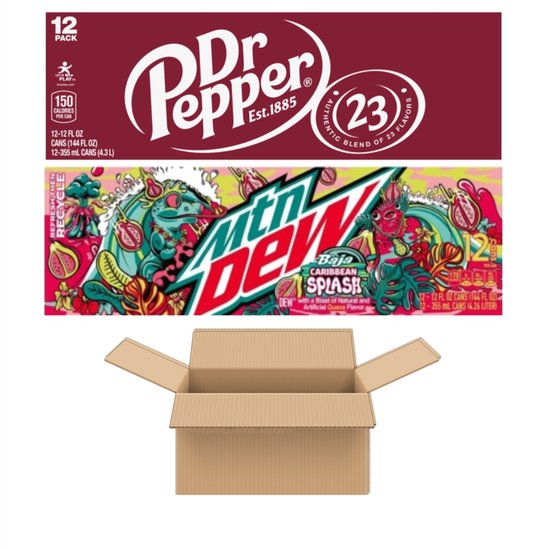 Dr Pepper Original USA & Mountain Dew Baja Caribbean Splash (24x355ml ...