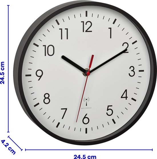 TYME Wandklok - Tijd automatisch op satelliet - Modern - Zwart/Wit - 24 ...