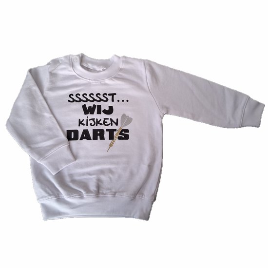 Witte baby sweater met "Sssssst... Wij kijken darts" - maat 68 - darten ...