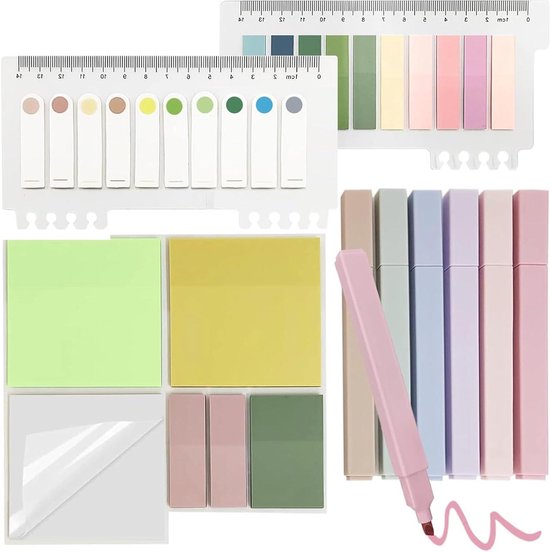 Transparent Self Adhesive Note Set with 700 Sheets and 6 Highlighters ...