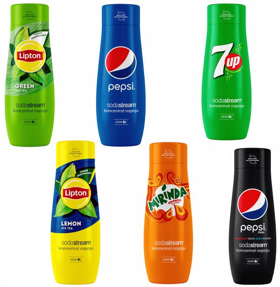 Set van 6 SodaStream Lipton Citroen+Groen+Pepsi+Mirinda+7UP+PepsiMAX ...