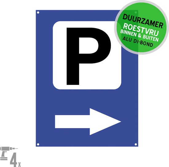 Pictogram/ bord Dibond + boorgaten | Parking met pijl naar rechts | 27 ...