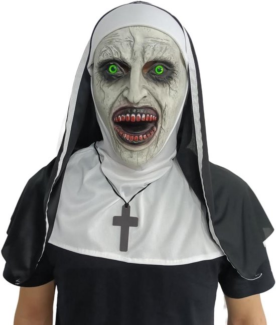 Halloweenmasker Horror Nonnenmasker Griezelig met Hoofddoek - Latex Eng ...