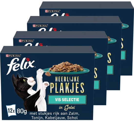 Felix Heerlijke Plakjes - Kattenvoer Natvoer - Vis Selectie - 48 x 80 g ...