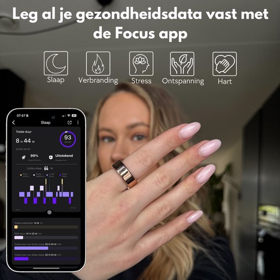 Focus® S1 Smart Ring - Goud - Maat 12 - Hartslag - Menstruatiecyclus ...