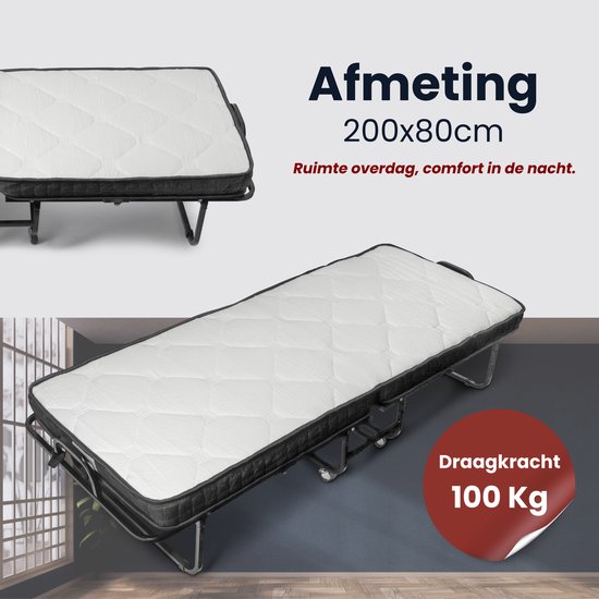 Troonz® Opklapbed Milano Deluxe 90x200 cm – Luxe Eenpersoons Vouwbed ...