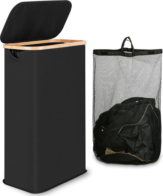 Slanke wasmand met deksel - 60 liter - zwart | bol