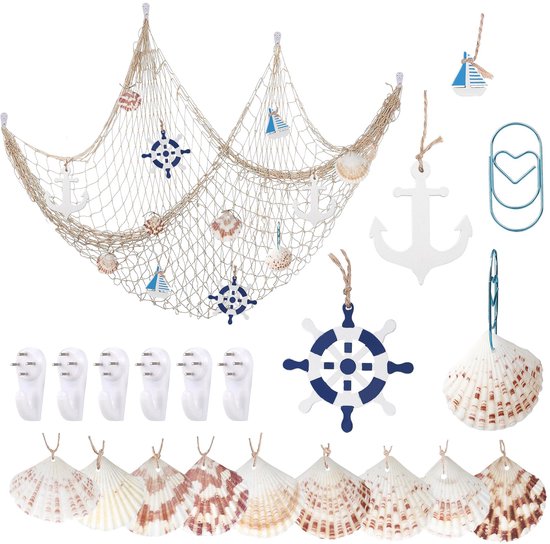 Boraboi ® Unieke Nautische Decoratie Set met Visnet en Accessoires voor ...