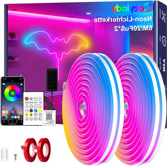 12 m (2 rollen 6 m) RGB Neon LEDstrip met dubbel plakband - 24 V LED ...